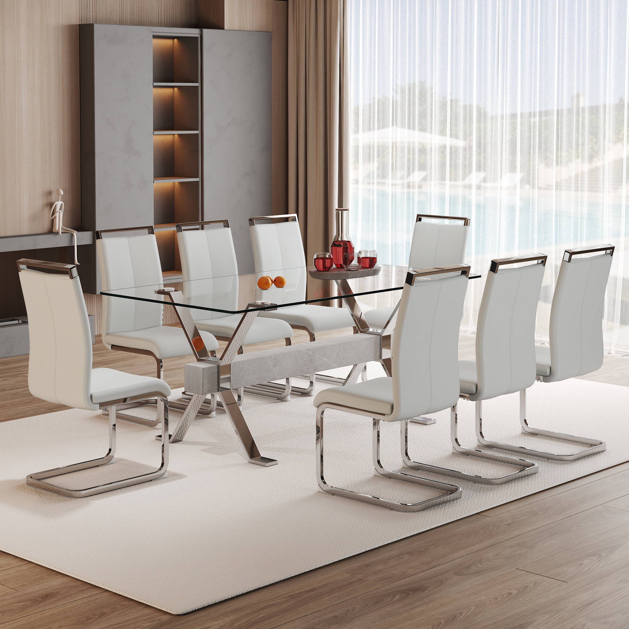 Orren Ellis Elegant Transparent Tempered Glass Dining Table Set - 71 ...