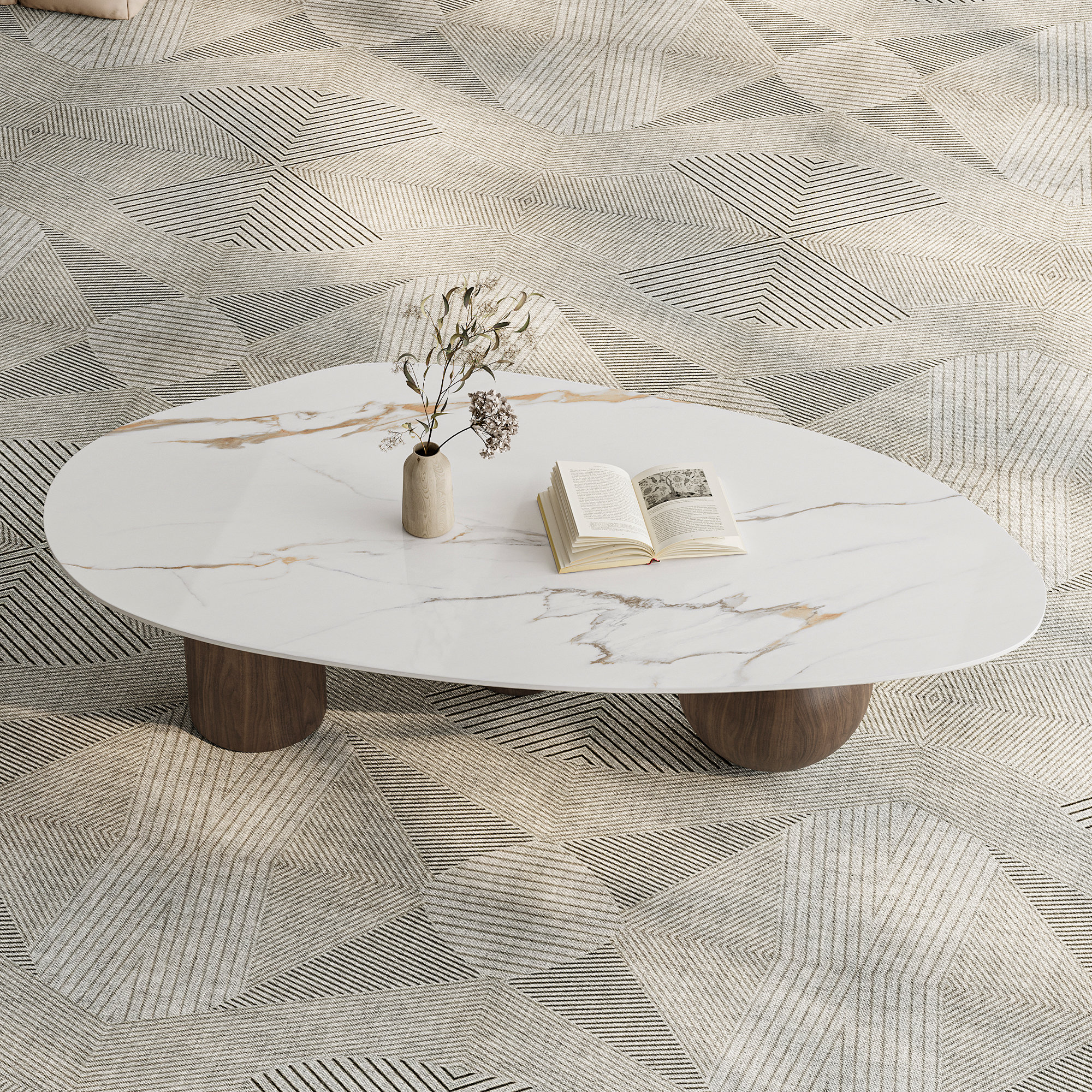 Orren Ellis Laylla Modern 54" Coffee Table, White Sintered Stone Table ...