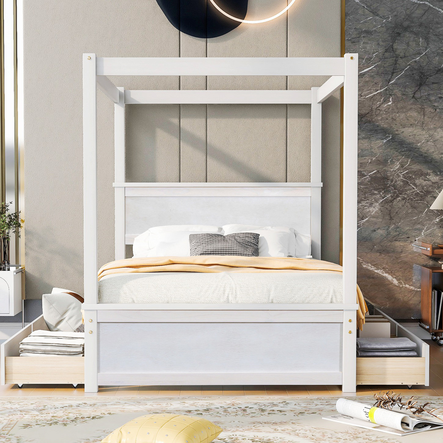 Lark Manor Canopy Bed With 4 Drawers, Full Size Canopy Platform Bed ...