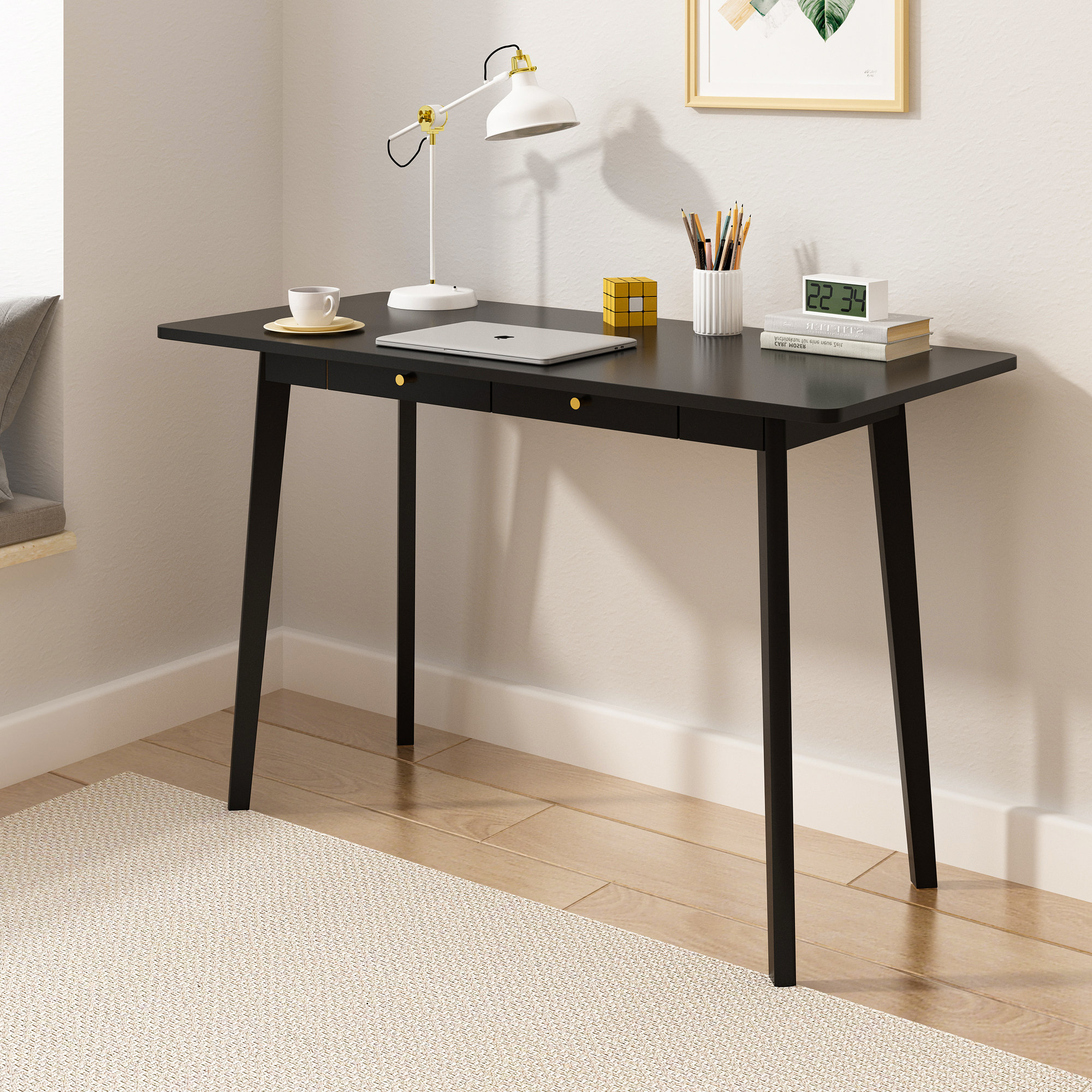 George Oliver Double Drawer Rubberwood Writing Desk - Wayfair Canada