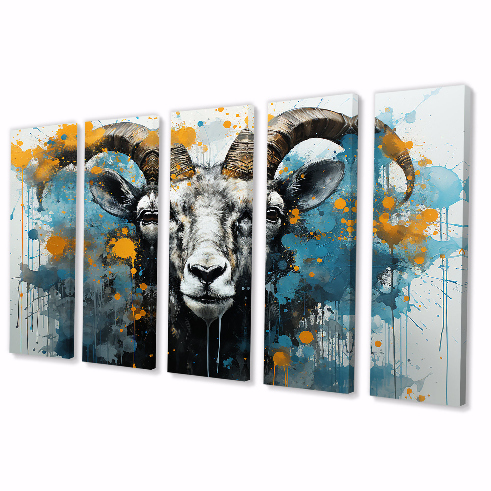 August Grove® Blue Yellow Goat Blooms Portrait - Goat 5 Piece Wall Art ...