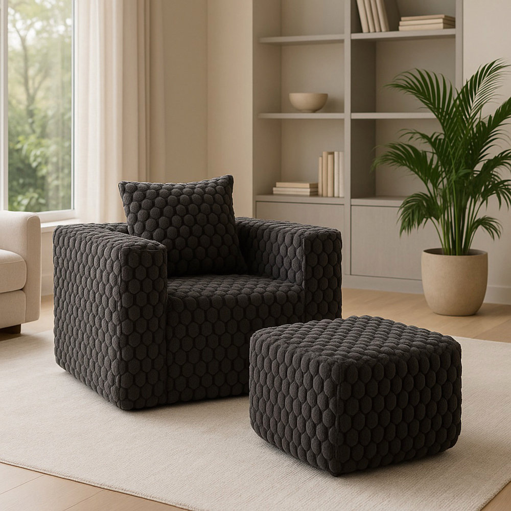 Mercer41 corduroy compression sofa with Ottoman | Wayfair
