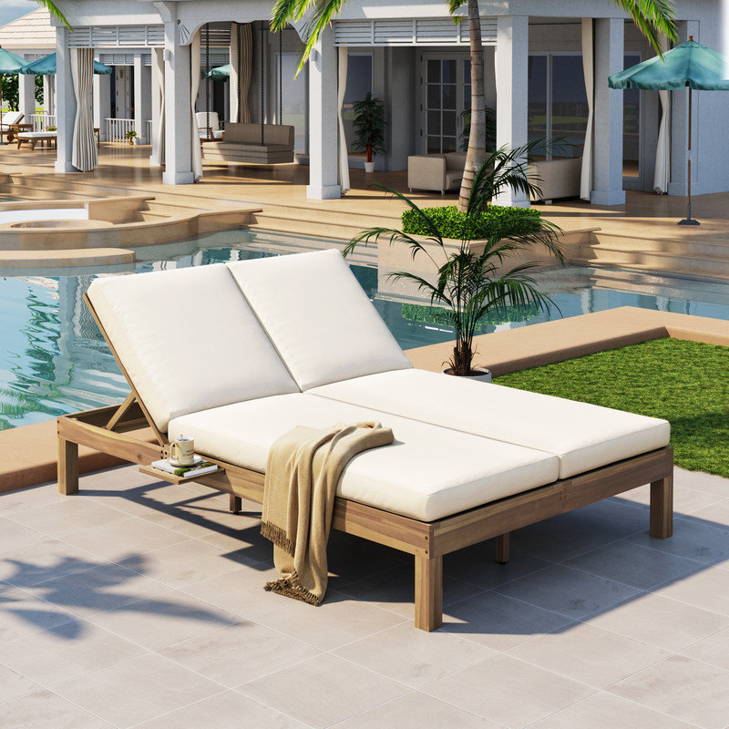 Ebern Designs Double Chaise Lounge with Cushions and 5-Position ...