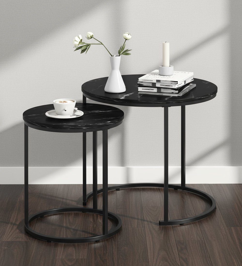 George Oliver 23.6-Inch Wood Nesting Round Coffee Table Set (Two Pieces ...