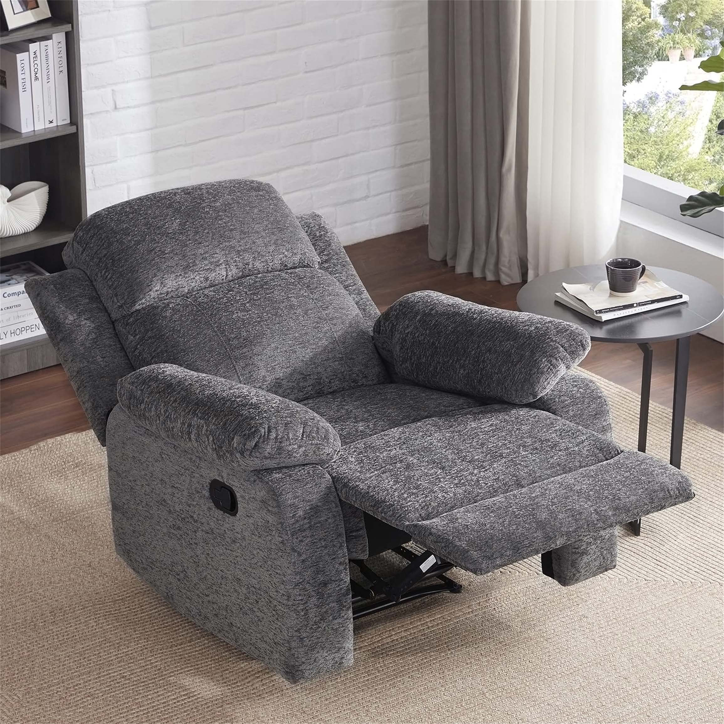 Ebern Designs Recliner Chair Fabric Grey Manual Recliners Single Sofa ...