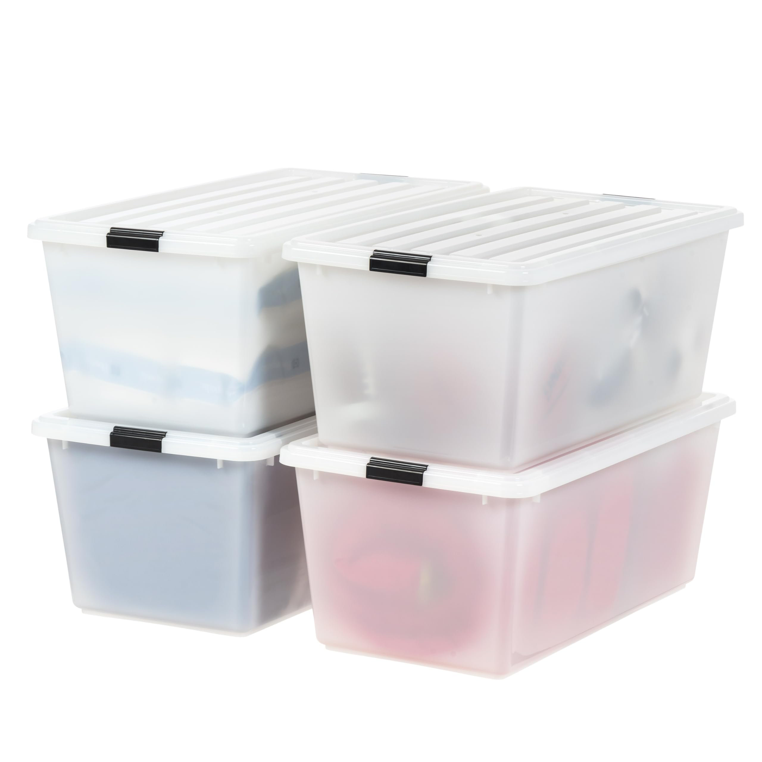 NATIONAL WINDOW 91 Qt Stackable Plastic Storage Bins With Lids, 4 Pack ...