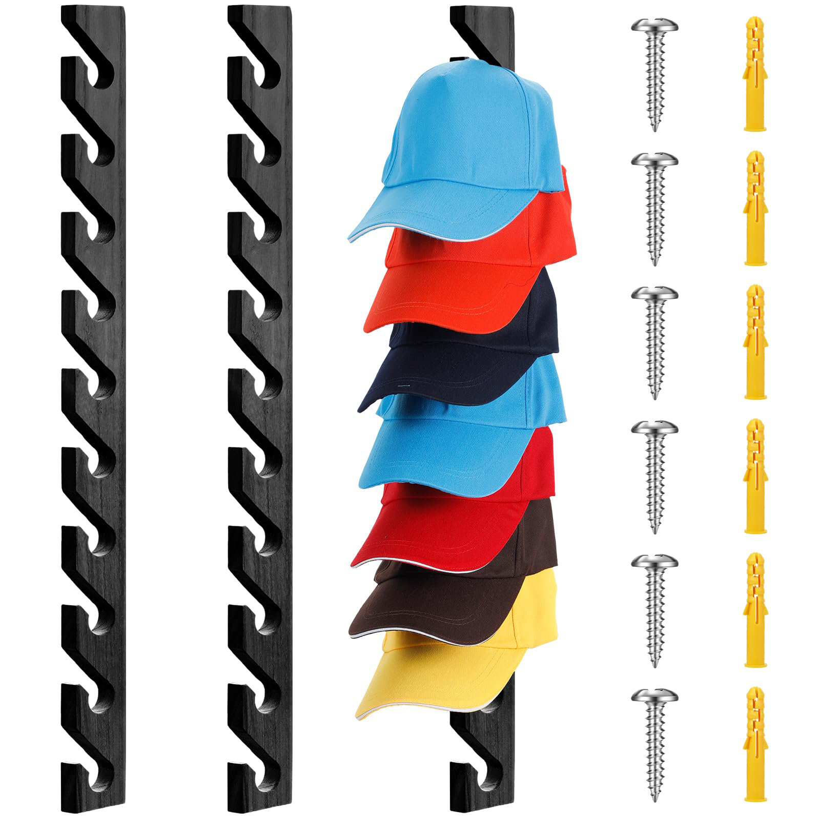 Latitude Run® 3 Pack Wooden Hat Rack For Baseball Cap Wall Mount Hat ...