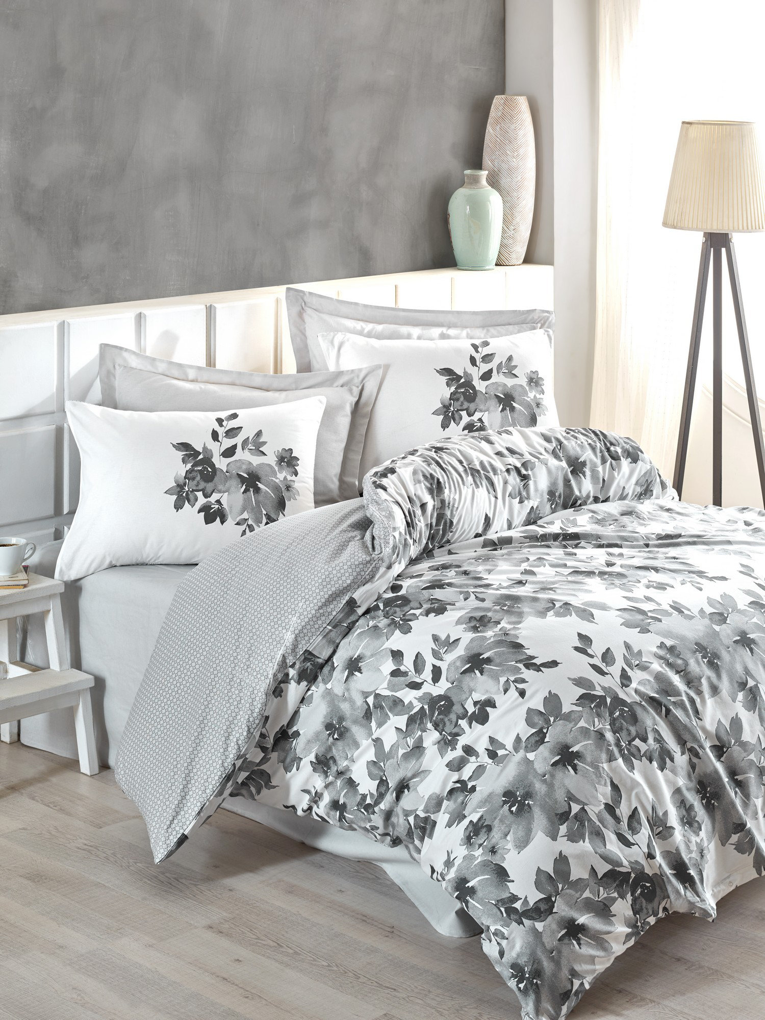 Asir Group INC Donald Gray/White/Dark Gray 100% Cotton 4 Piece Duvet ...