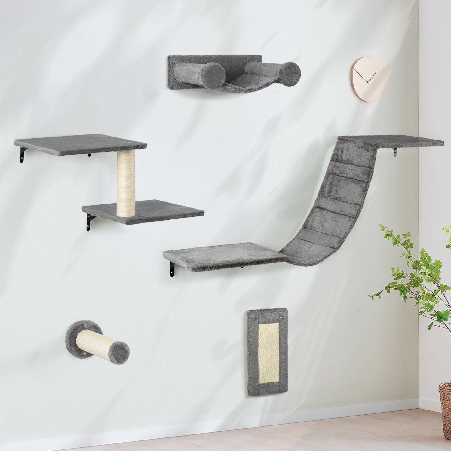 Tucker Murphy Pet™ Harjivan Gray Wall-Mounted Cat Tree Set - 5 Pieces ...