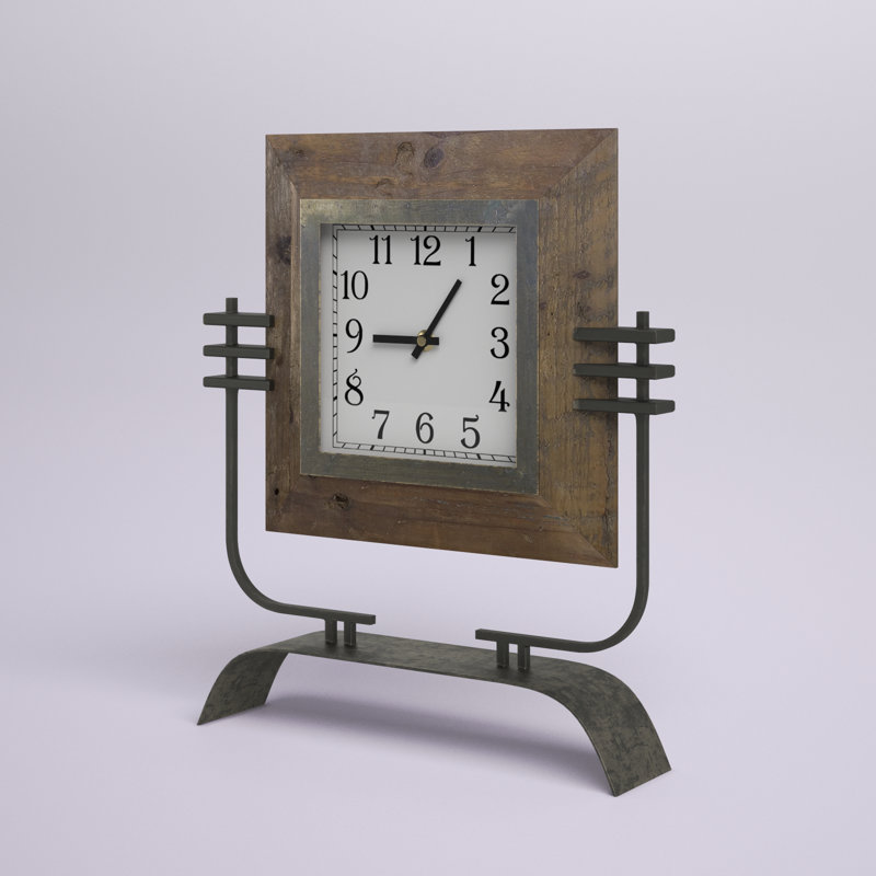Three Posts™ Industrial Analog Metal Mechanical Tabletop Clock in Brown ...