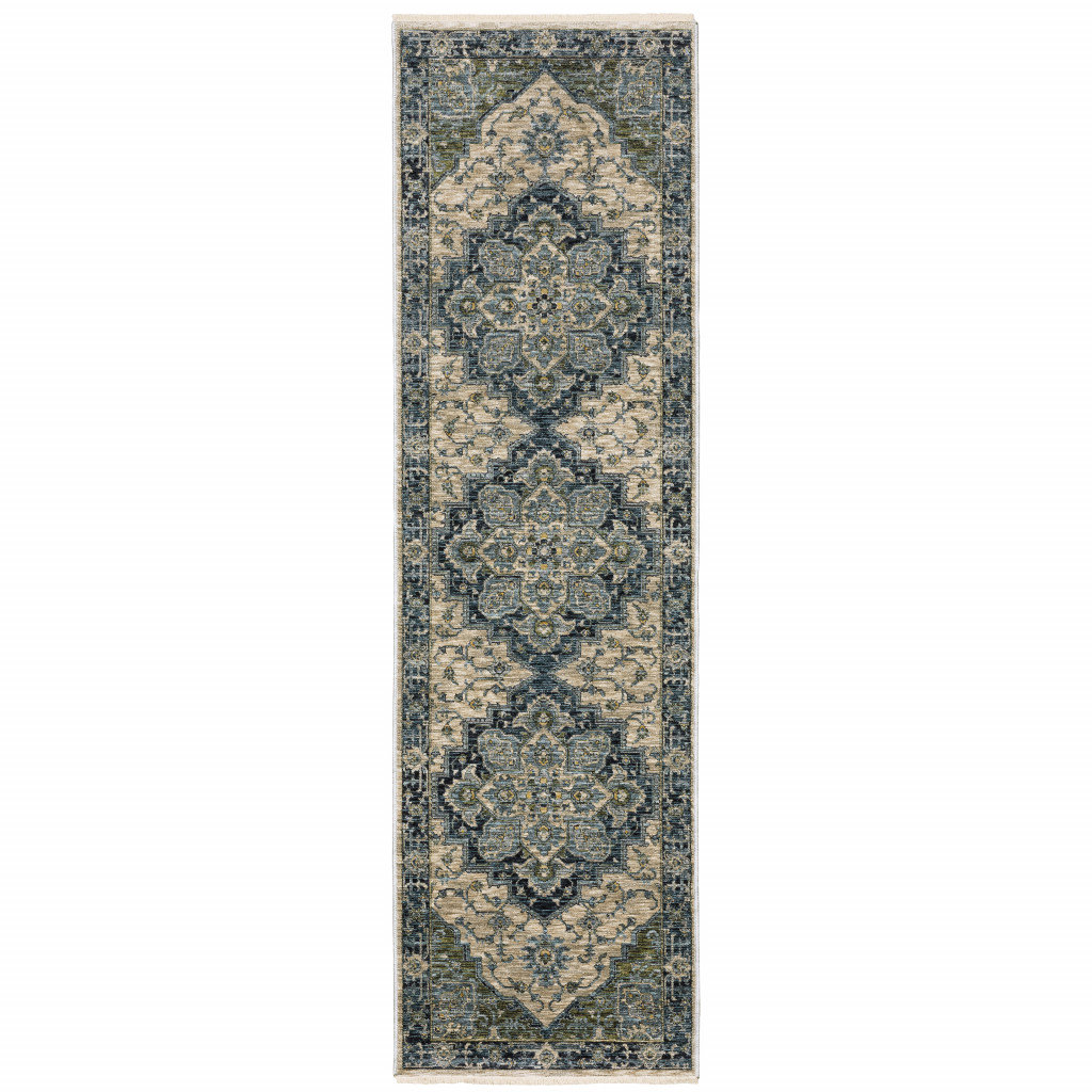 Canora Grey 2' X 8' Blue And Beige Oriental Power Loom Runner Rug With ...