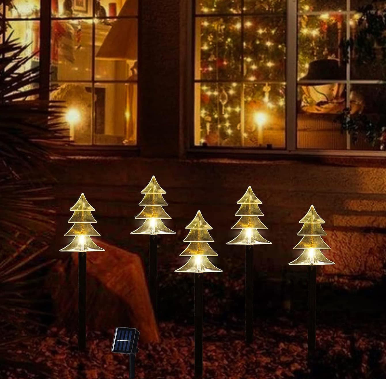 CAFMEB Set of 5 Christmas Solar Pathway Lights - Waterproof Landscape ...
