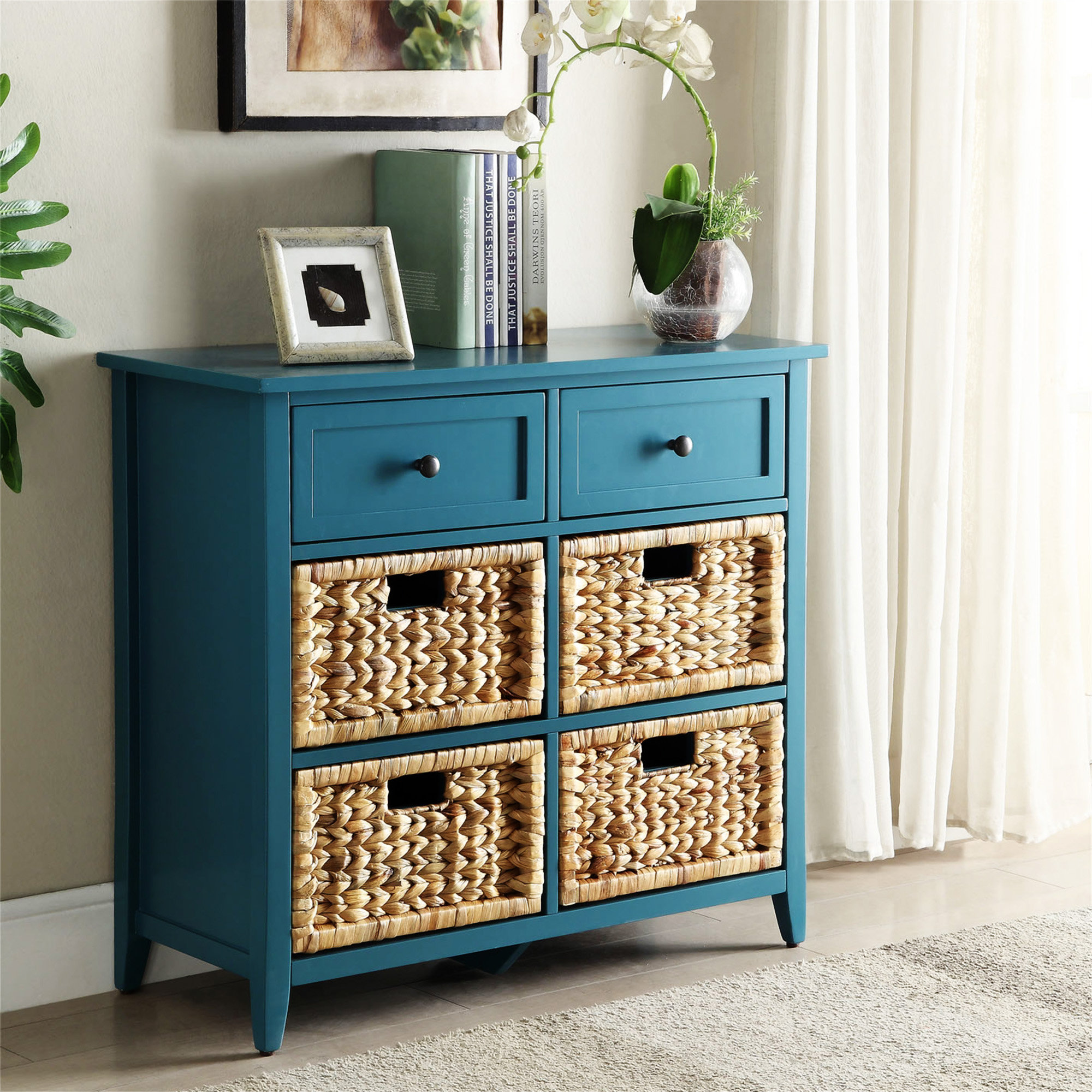 Dovecove Teal Console Table With Storage | Wayfair