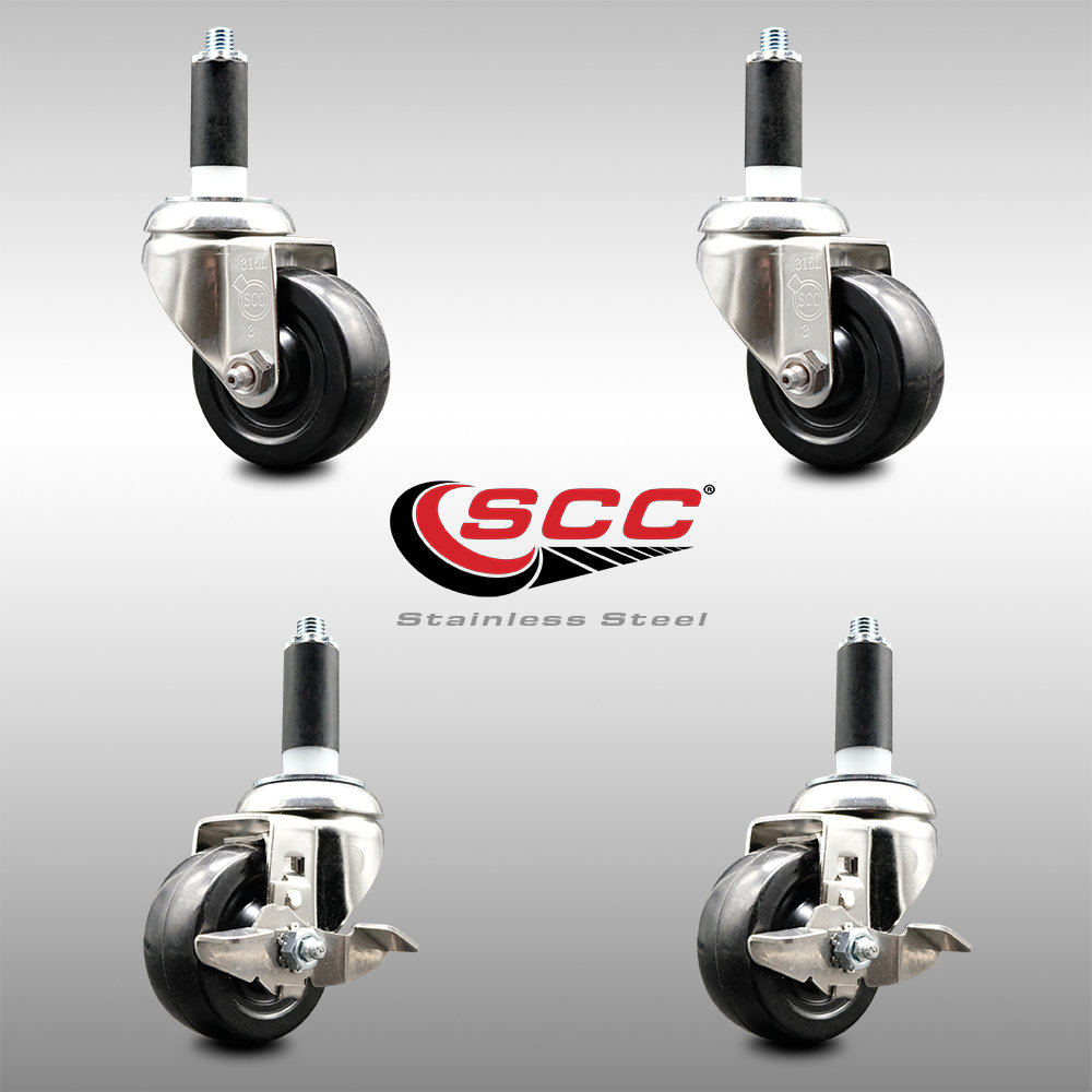 Service Caster Hard Rubber Swivel Expanding Stem Caster Set with 2 Lock ...