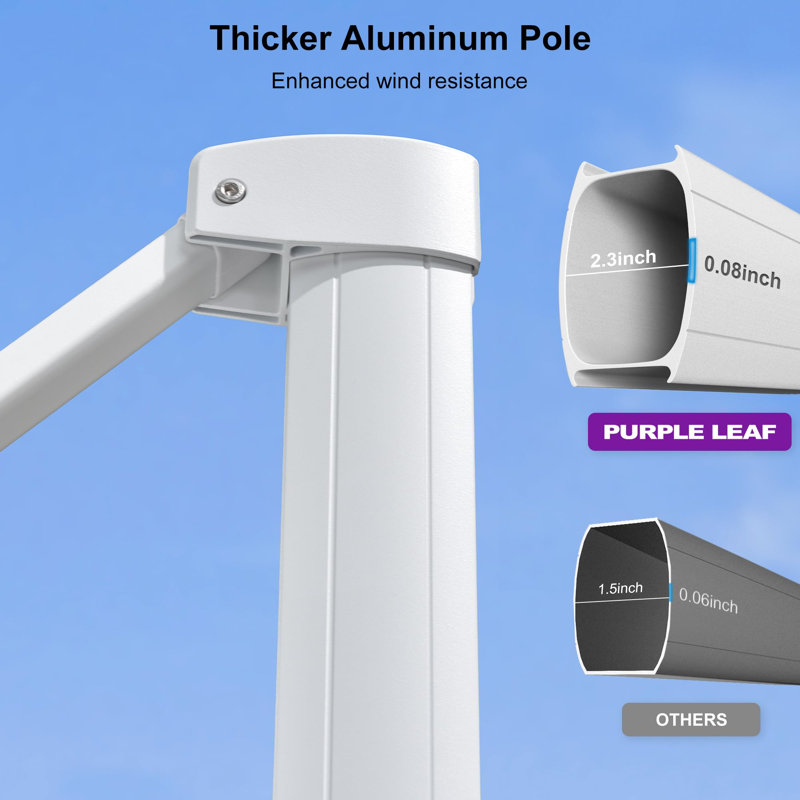 PURPLE LEAF Outdoor White Pole 108'' Square Offset Cantilever Umbrella ...