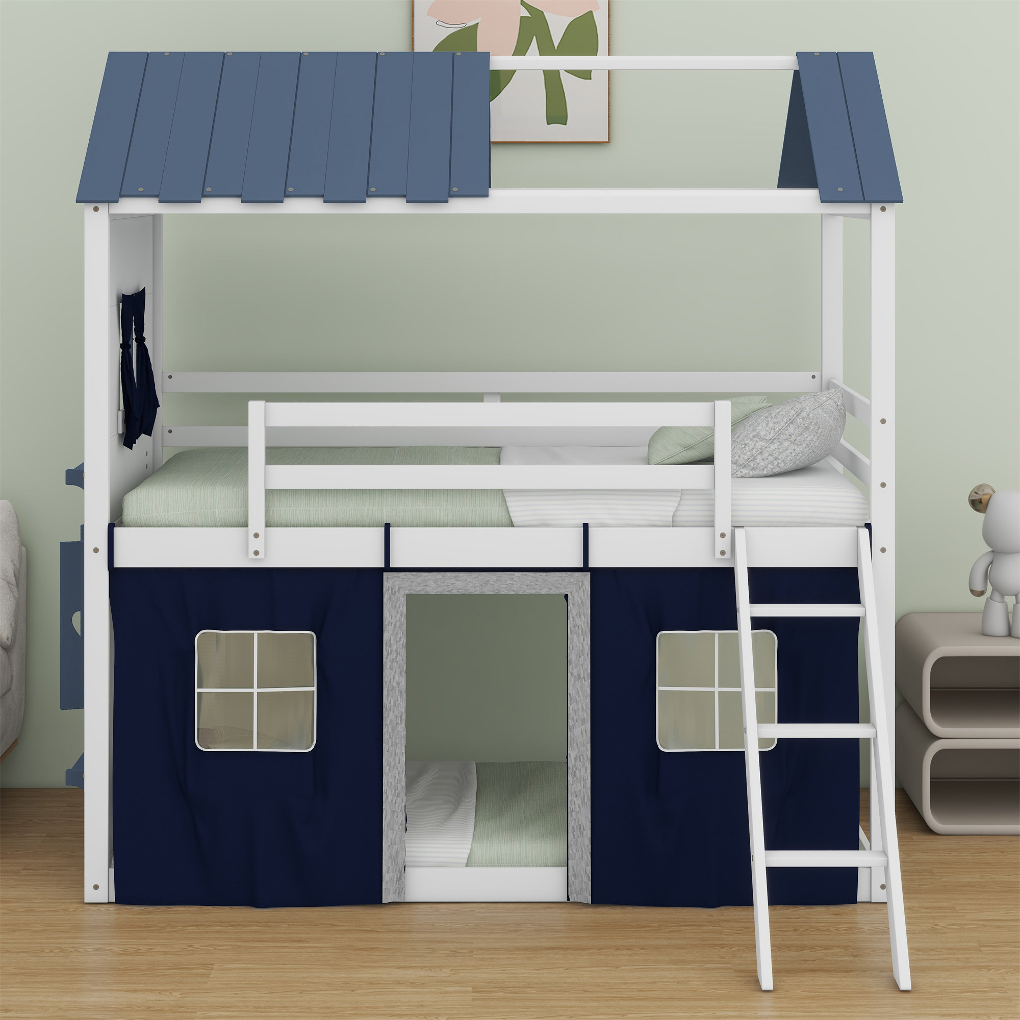 Ophelia & Co. Bunk Wood House Bed With Elegant Windows, Sills And Tent ...