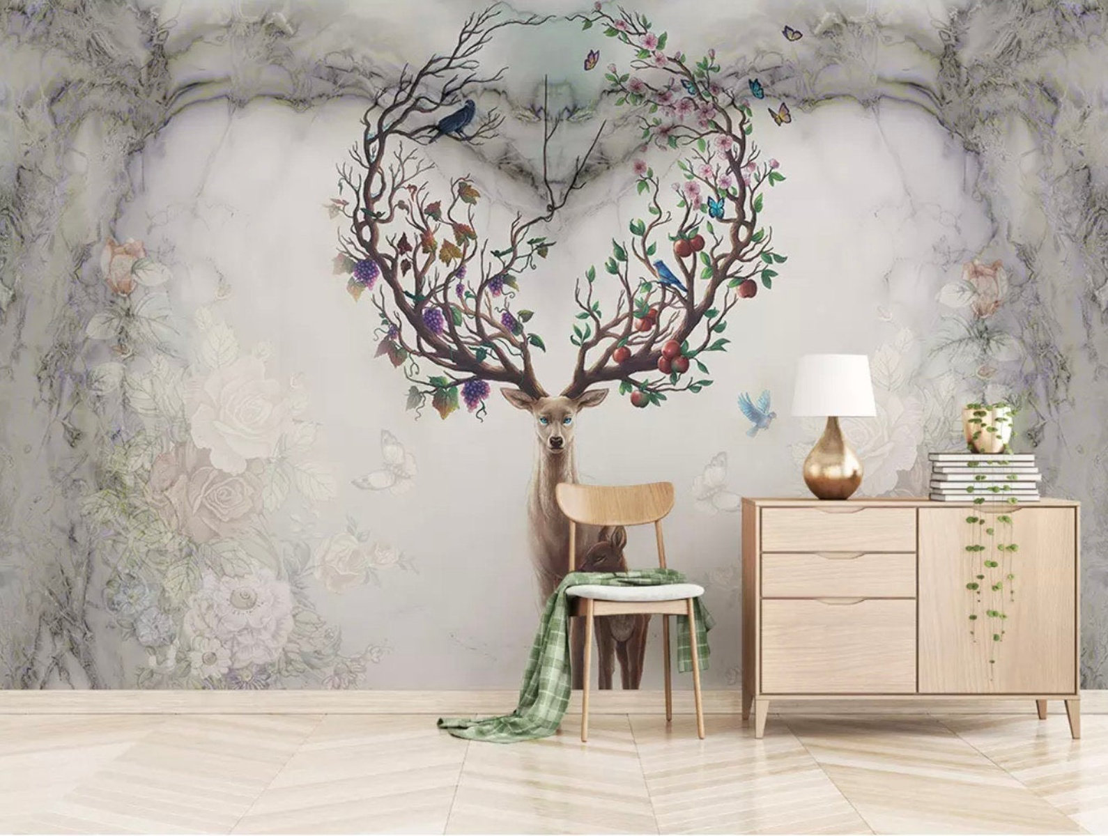 Winston Porter Horned Deer Abstract Forest Fruity Tree Modern Removable ...
