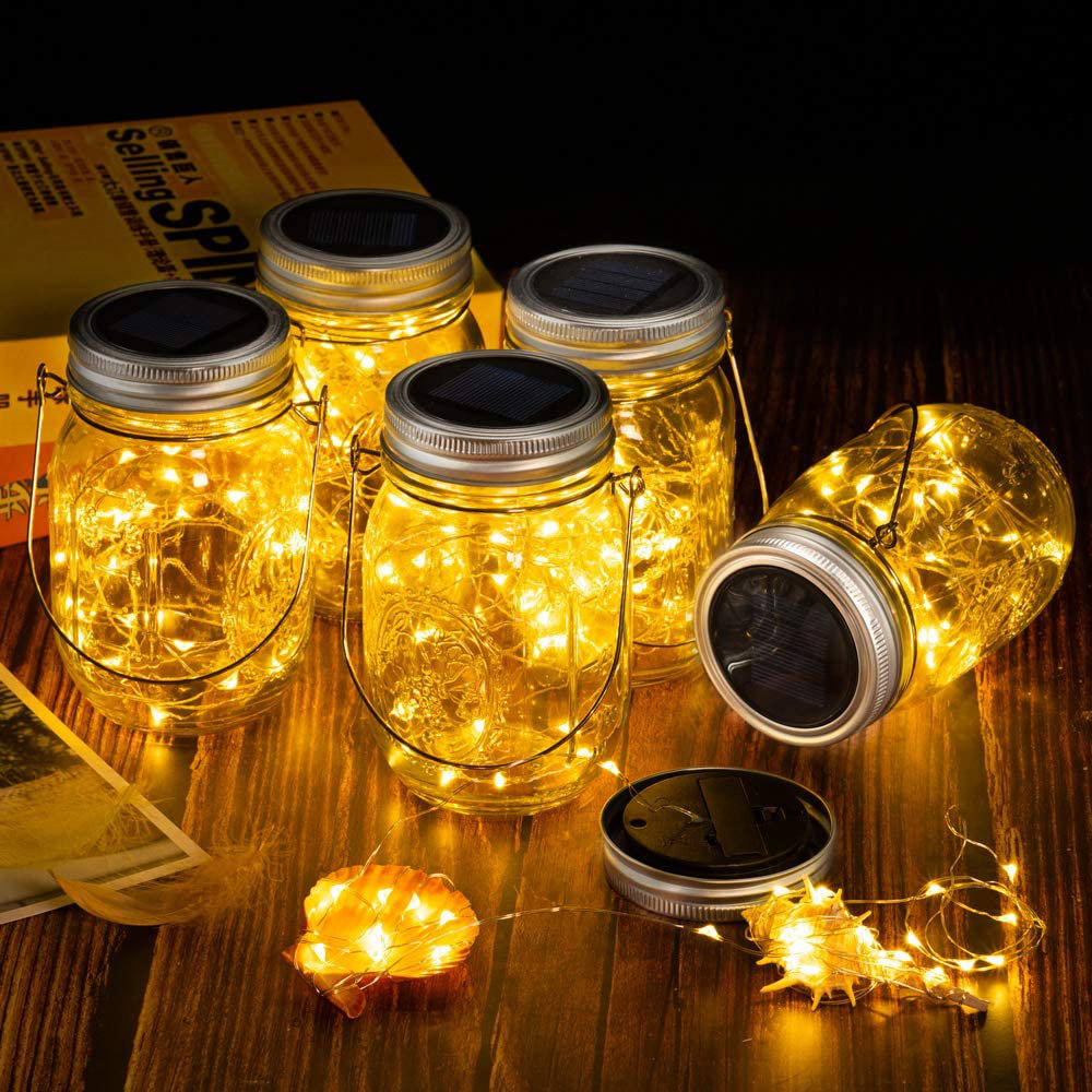 YI LIGHTING LED 5.3'' Solar-Powered Glass Mason Jar Outdoor Hanging ...