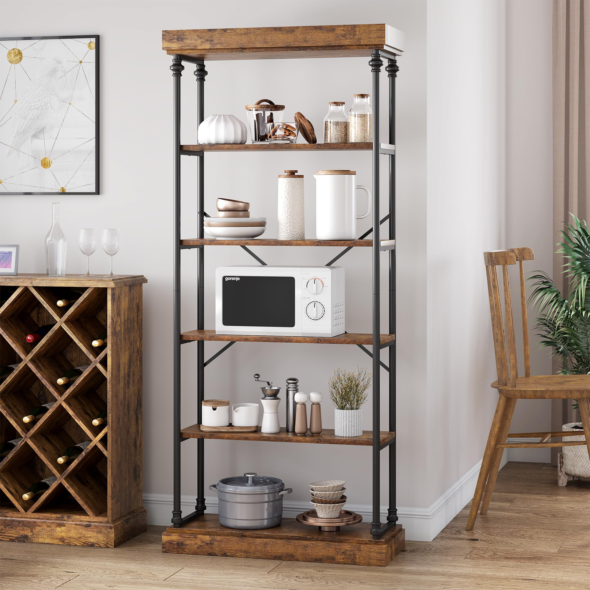 Yuan Home Industrial Bookshelf Wood Bookcase 6 Tier Storage Open Rack ...