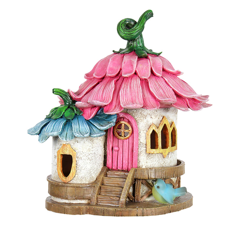 Exhart Solar Daisy Petal Roof Fairy House Garden Statue, 9.5 X 7.5 X 10 ...