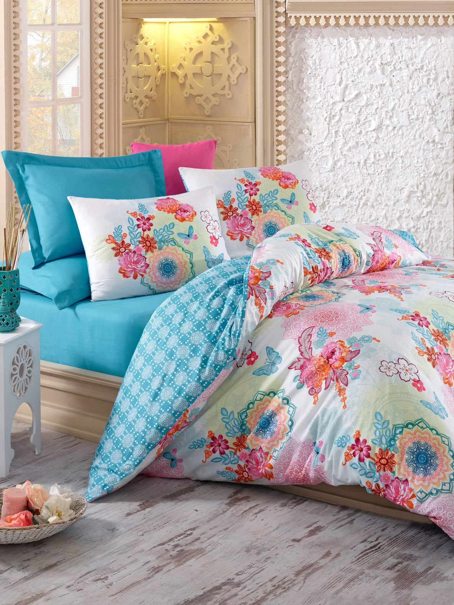 Asir Group INC Foxton Mint/White/Pink/Orange 100% Cotton Modern ...