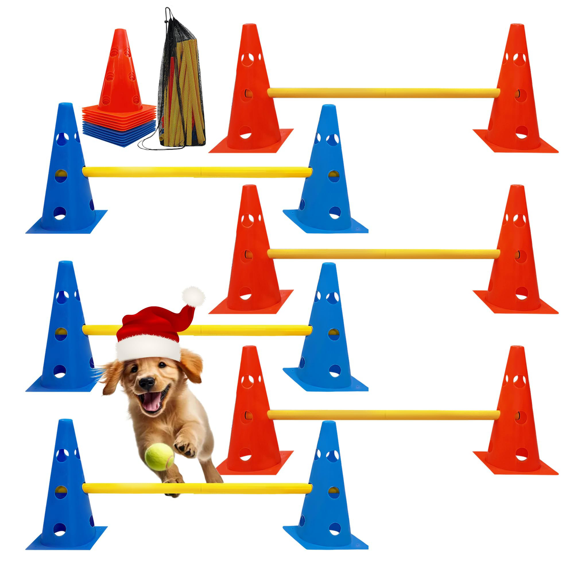 HIBAMSTOR Dog Agility Hurdle Cone Set, Dog Agility Set Include 12 ...