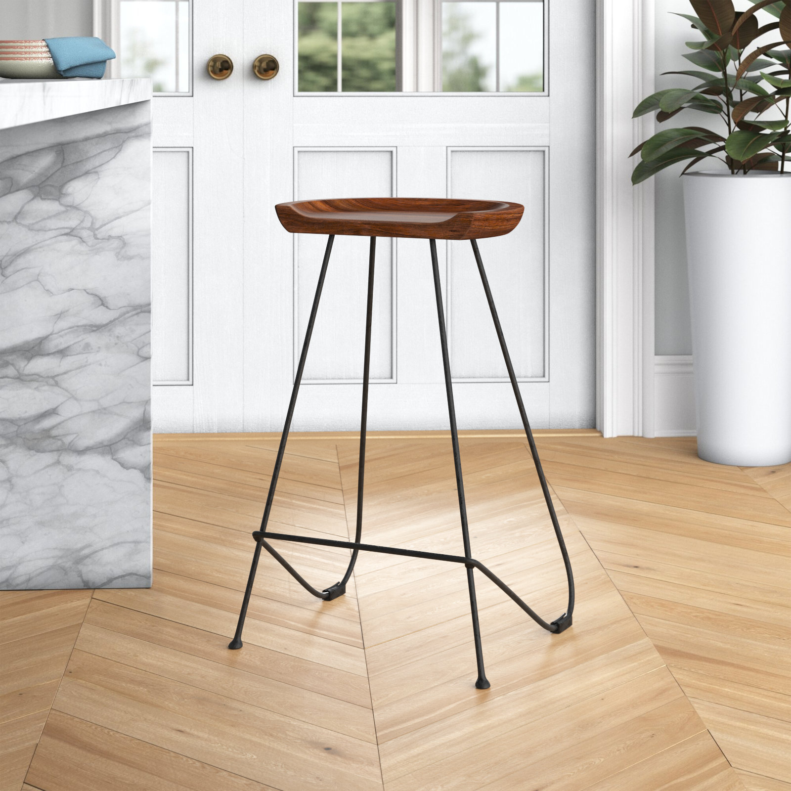 Wade Logan® Aiste Counter Height Barstool With Wooden Seat And Tubular ...