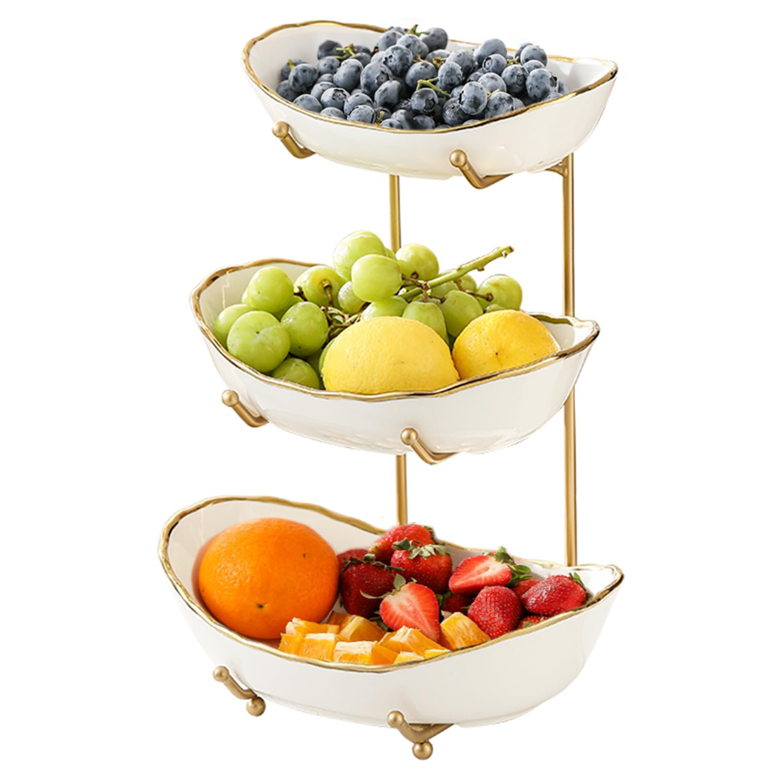 COAHAHA Gold-Rimmed 3-Tier Ceramic Fruit Bowl Set – Modern Space-Saving ...
