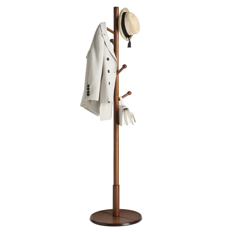 Ebern Designs Solid Wood Freestanding 7 - Hook Coat Rack, 3 Height ...