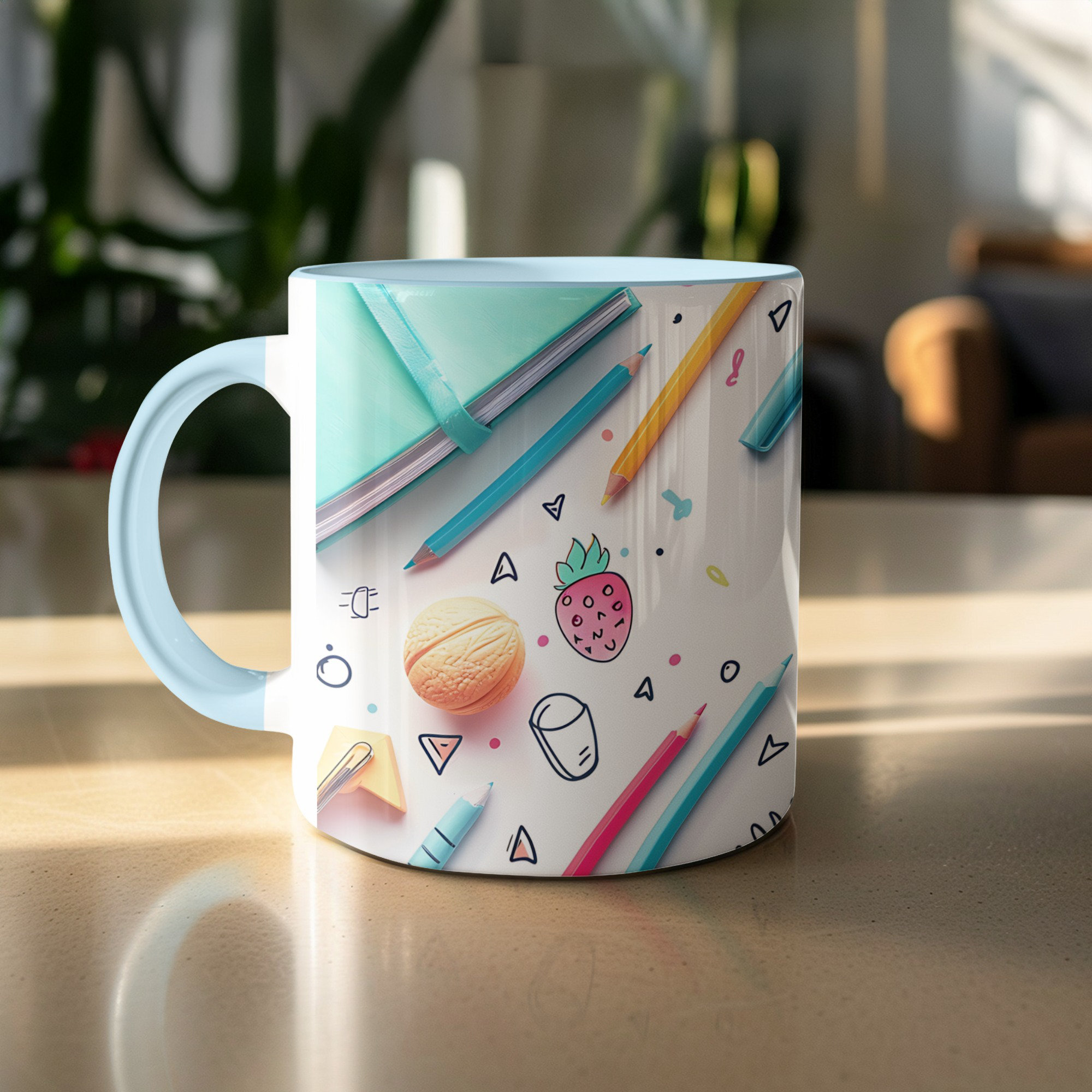 East Urban Home Set of 4 Kids Drawing Style 11oz Accent Mugs – White ...