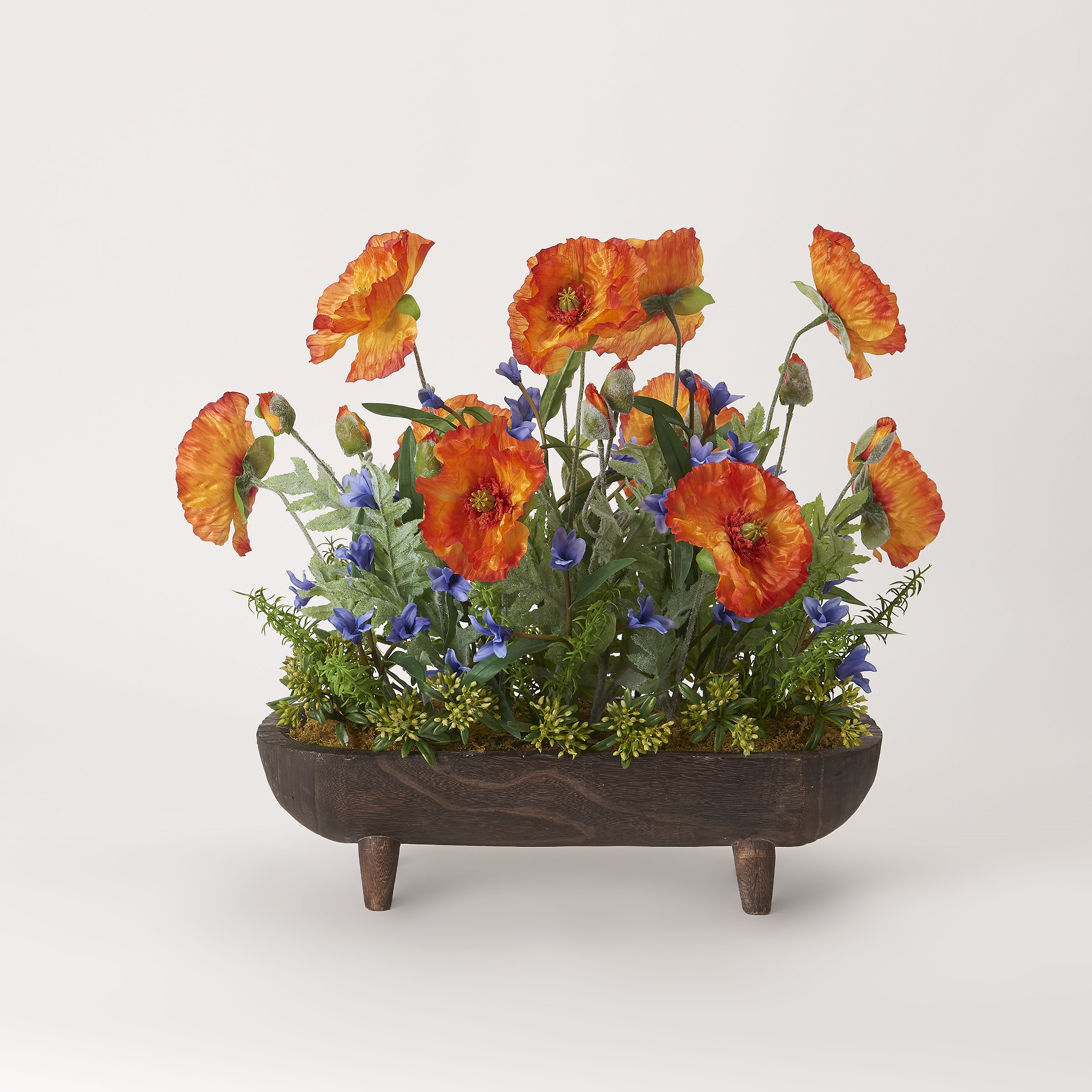 Primrue Poppies & Wild Flowers In Oblong Wooden Planter With Legs ...