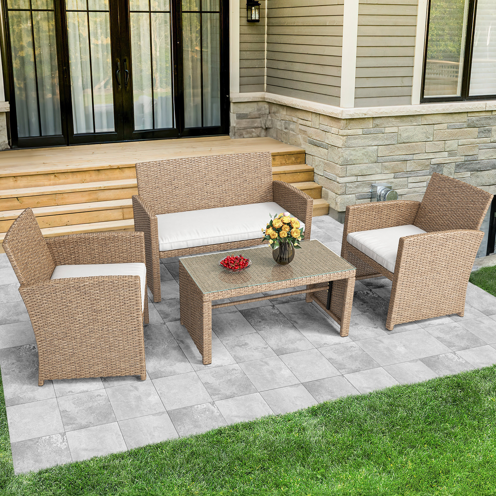 Winston Porter 4-Piece Patio Furniture Set Rattan Chair Wicker Set - Wayfair Canada