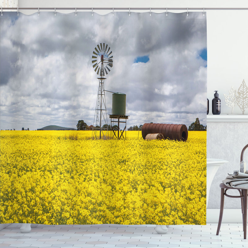 Ebern Designs Windmill Shower Curtain Canola Meadow Stormy 69"Wx70"L ...