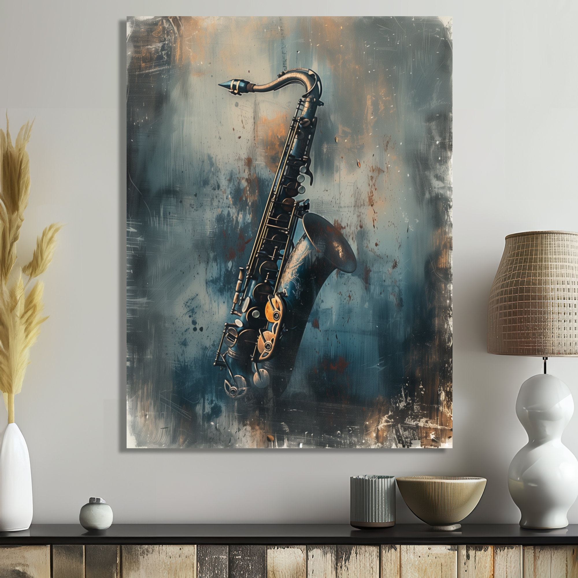 Winston Porter Grey Saxophone Sizzle Portrait - Music Jazz Wall Art ...