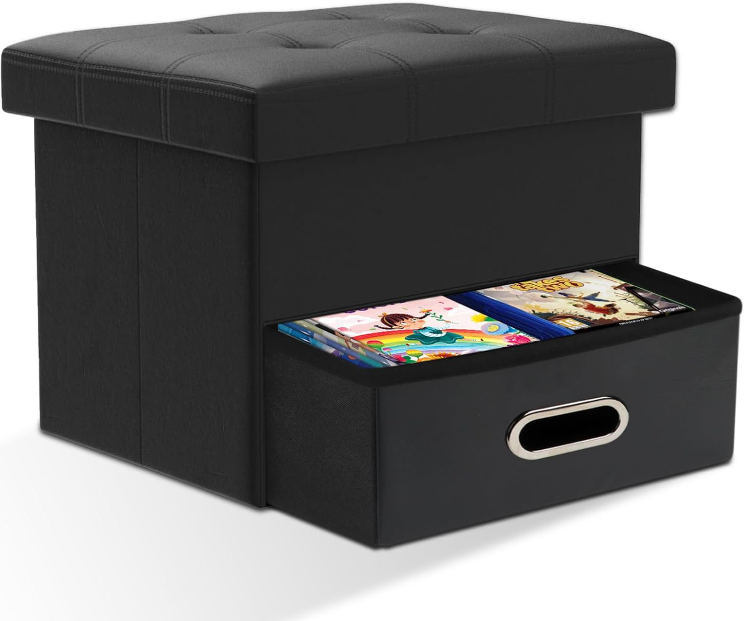 Ebern Designs Folding Storage Ottoman With Drawers. 17 Inches Leather ...