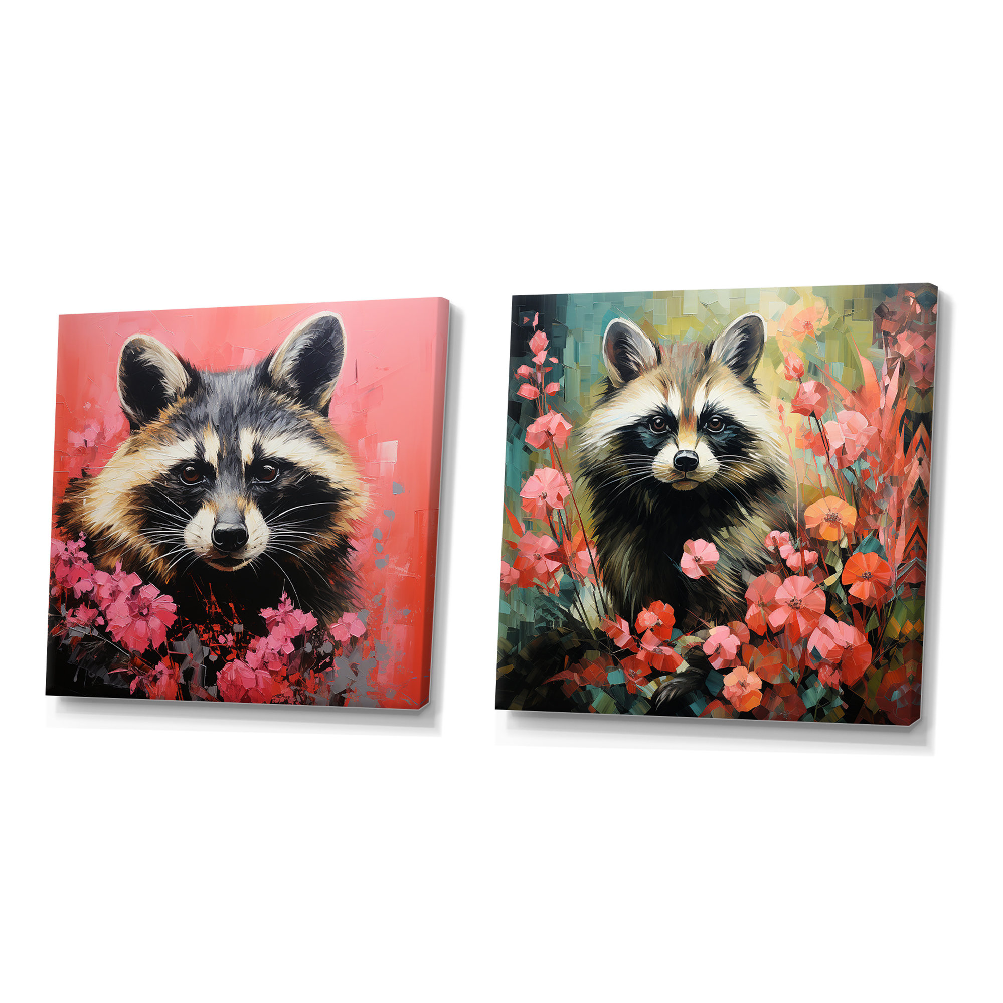 Winston Porter Black And Pink Raccoon Flower I - Raccoon Canvas Art ...