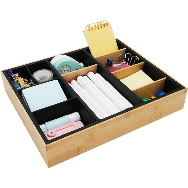 Latitude Run® Bamboo Desk Drawer Organizer Tray,Sturdy Junk Drawer ...