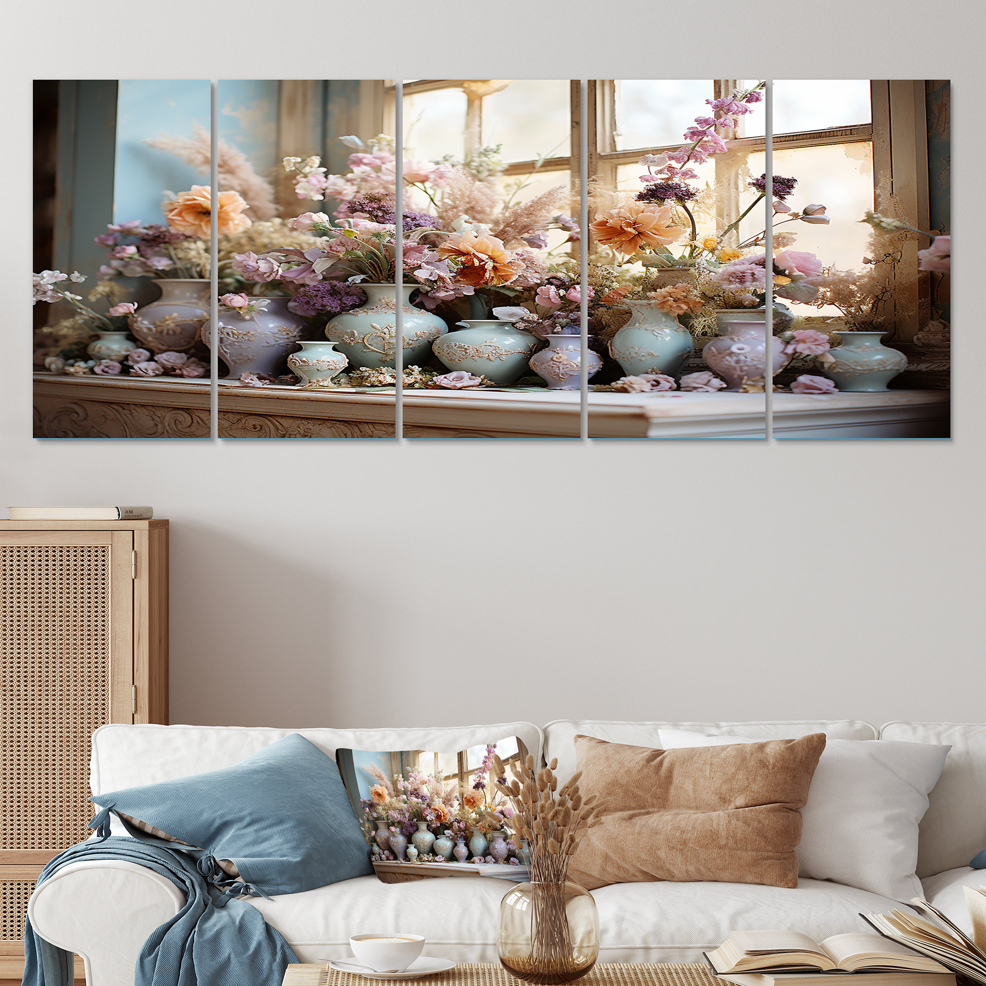 Gracie Oaks Purple Floral Rococo Pottery Haven - Boho Pottery 5 Piece ...