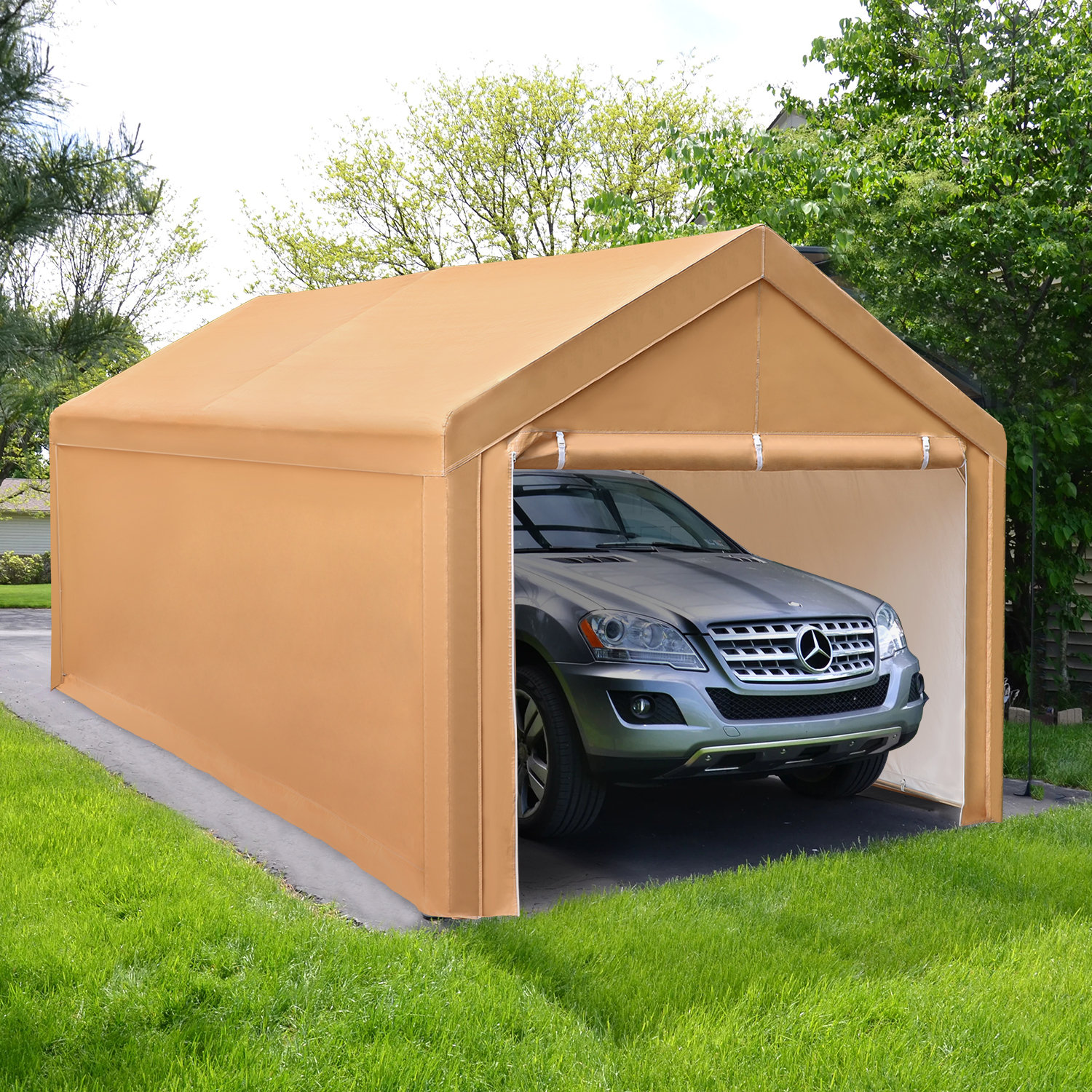 Arlmont & Co. Monigue 10 Ft. W X 20 Ft. D Canopy Portable Garage ...