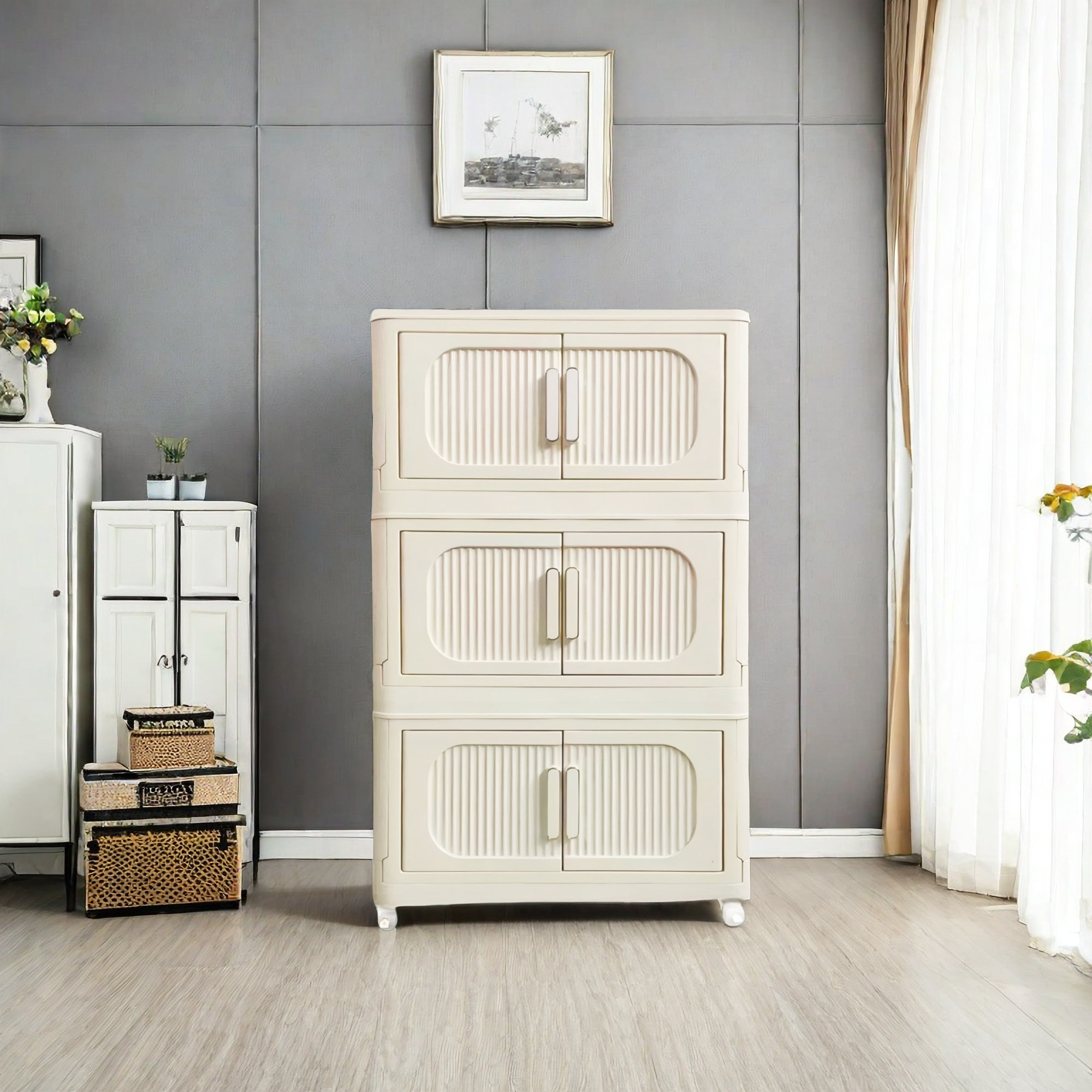 Ebern Designs Snedicor 3-Tier PP Wide Folding Cabinet | Wayfair