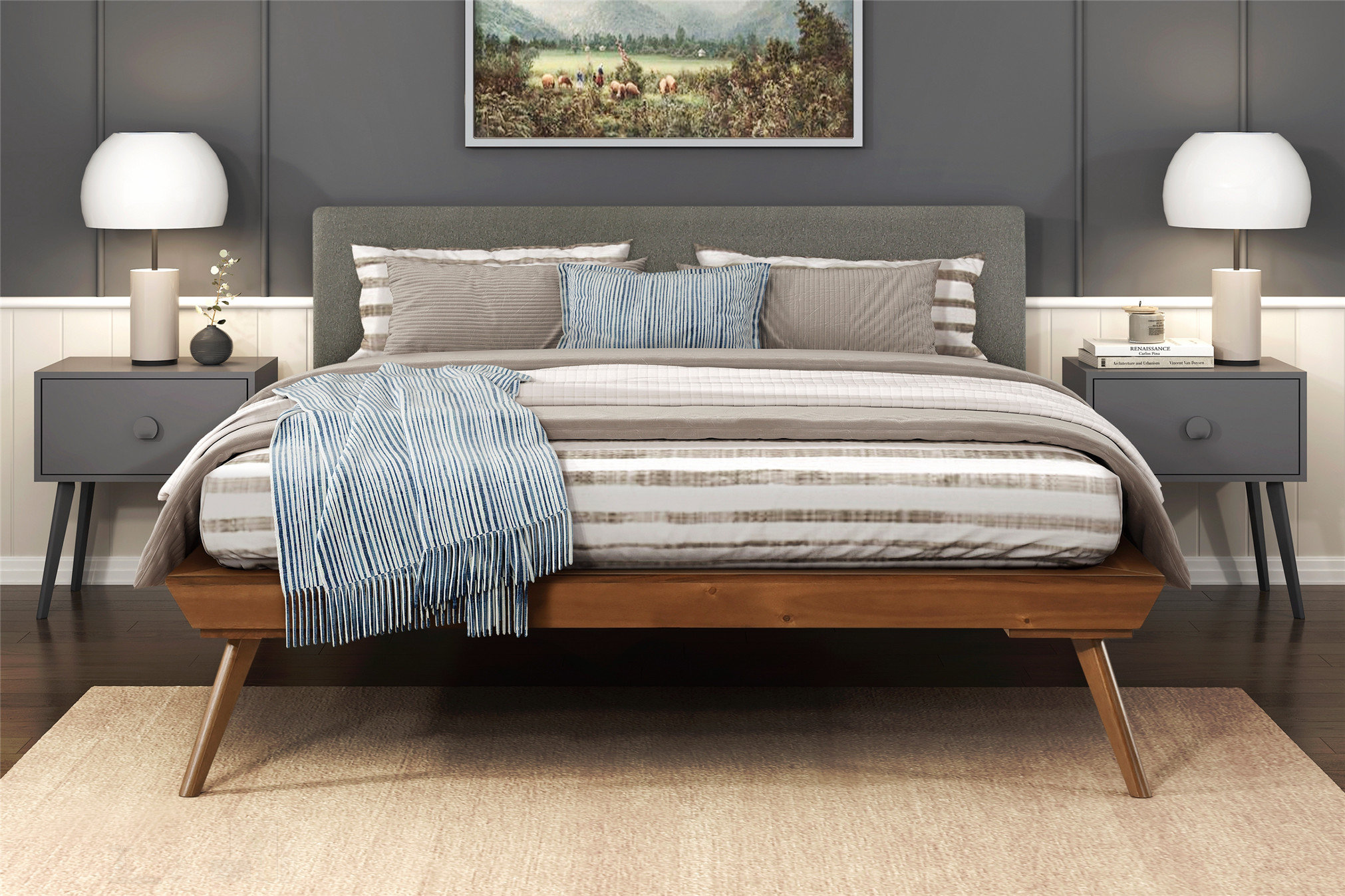 Corrigan Studio Upholstered Platform Bed with Dark Grey Headboard and ...