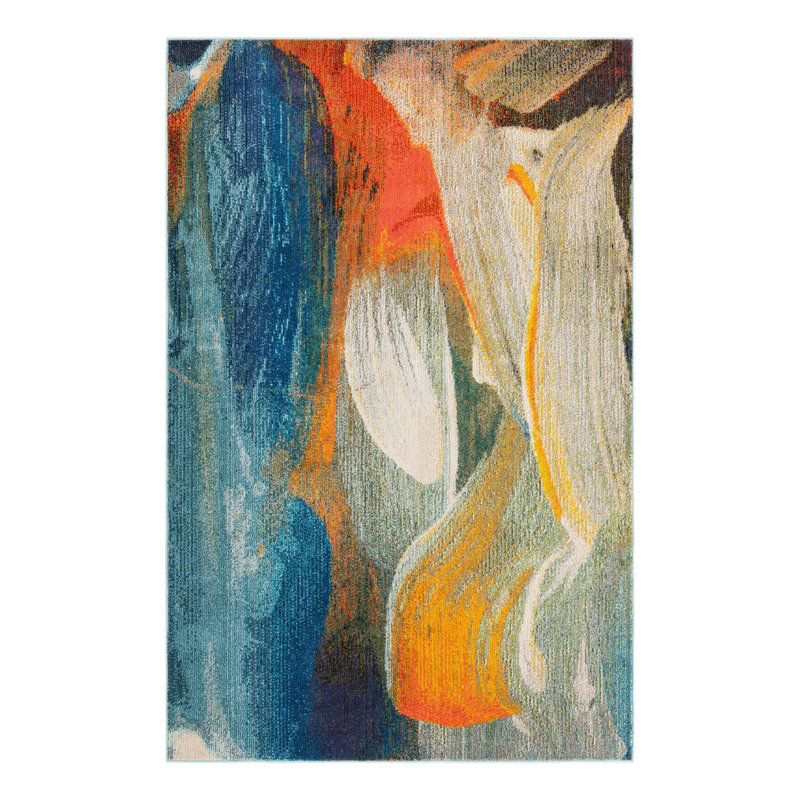 Wade Logan® Ansela Performance Blue/Orange Rug & Reviews | Wayfair