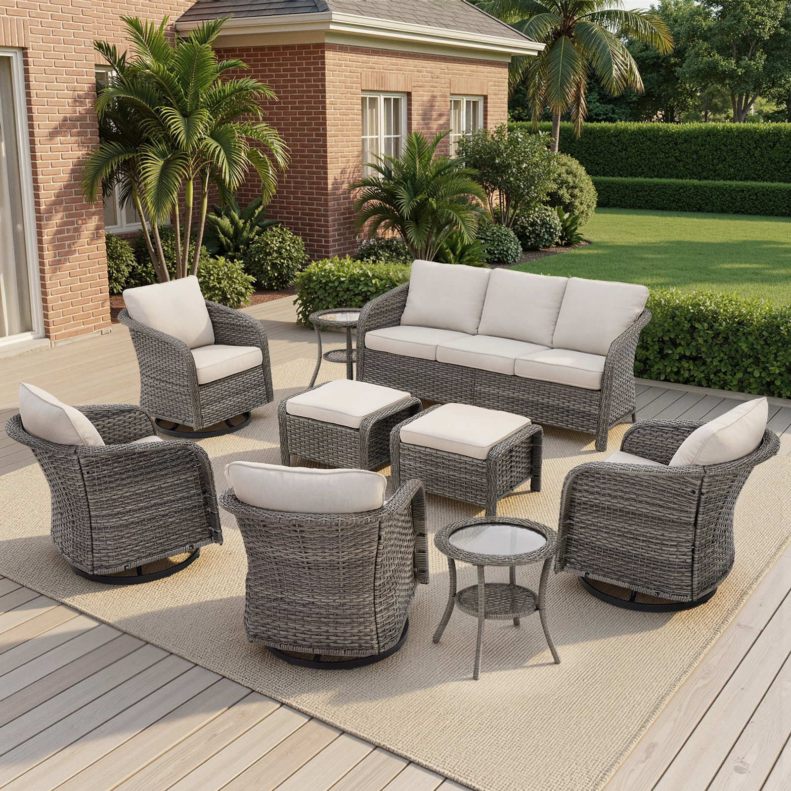 Red Barrel Studio® Arcola 9-Piece Outdoor Wicker Family Garden Party ...