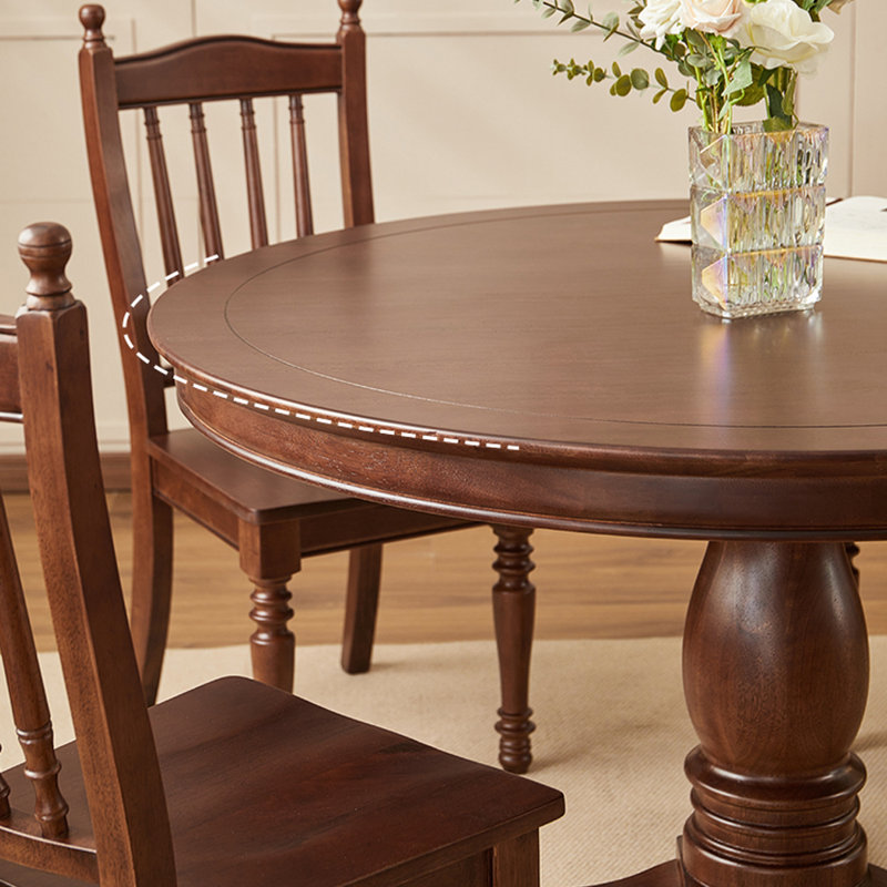 A Zoetic Home Vintage Round Dark Brown Walnut Dining Table Set | Wayfair