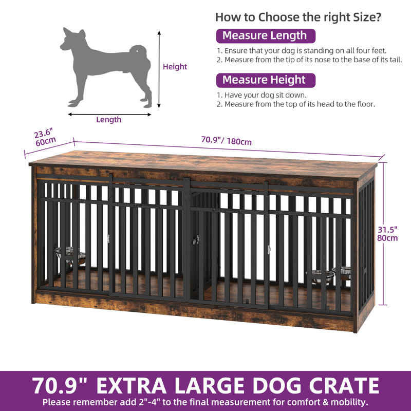 Archie & Oscar™ 71'' Double Dog Crate Furniture With Sliding Doors ...