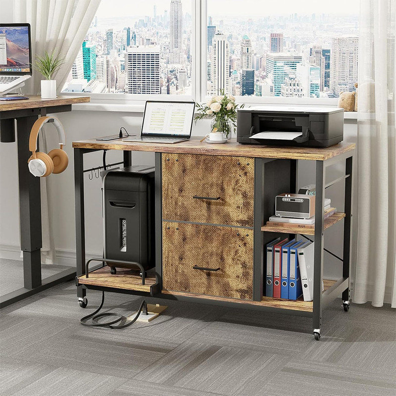 17 Stories Rolling Office Filing Cabinets with Outlet and LED Light, 2 ...