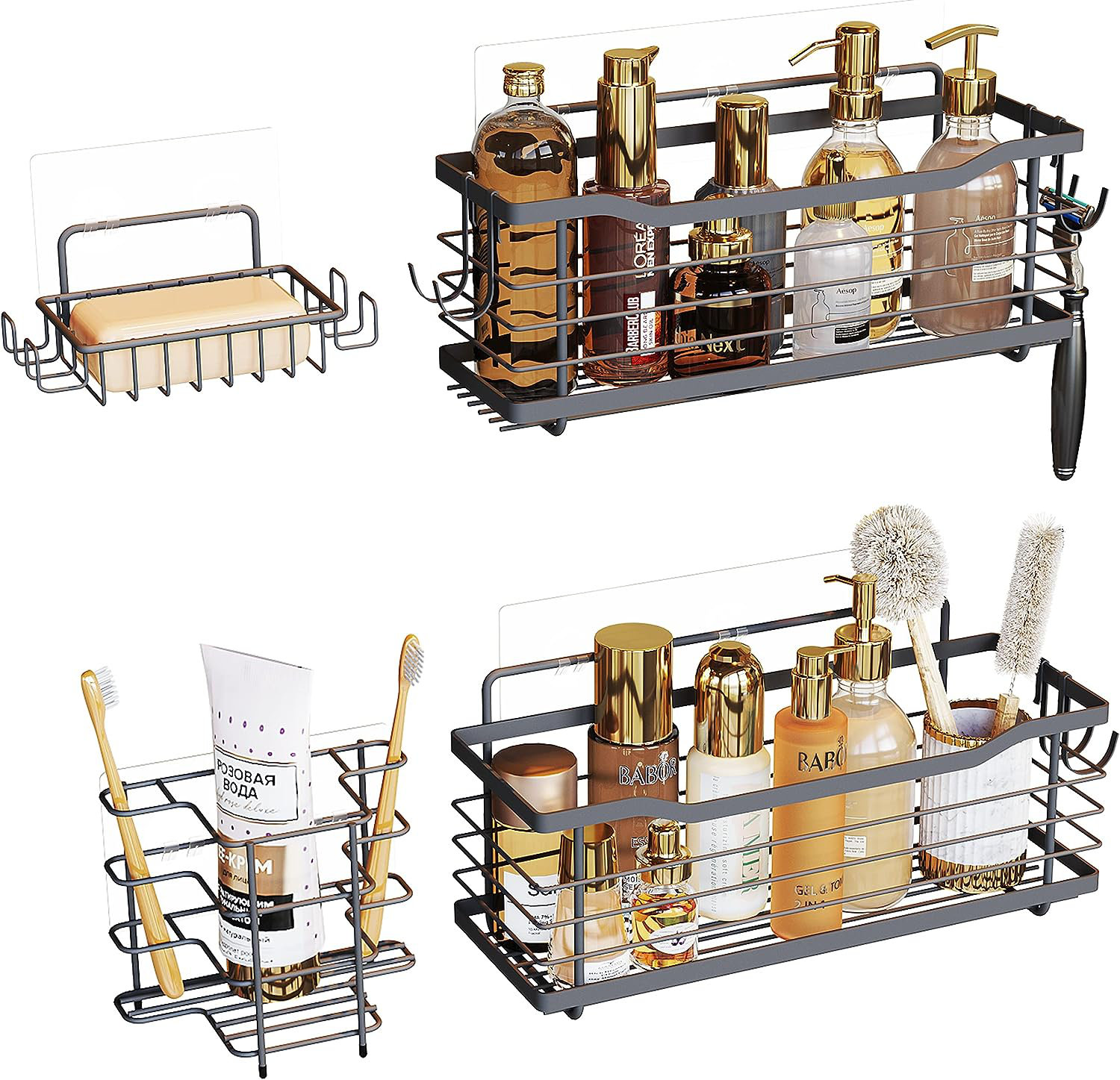 Rebrilliant Stainless Steel Black Shower Caddy, Large Storage Shower ...