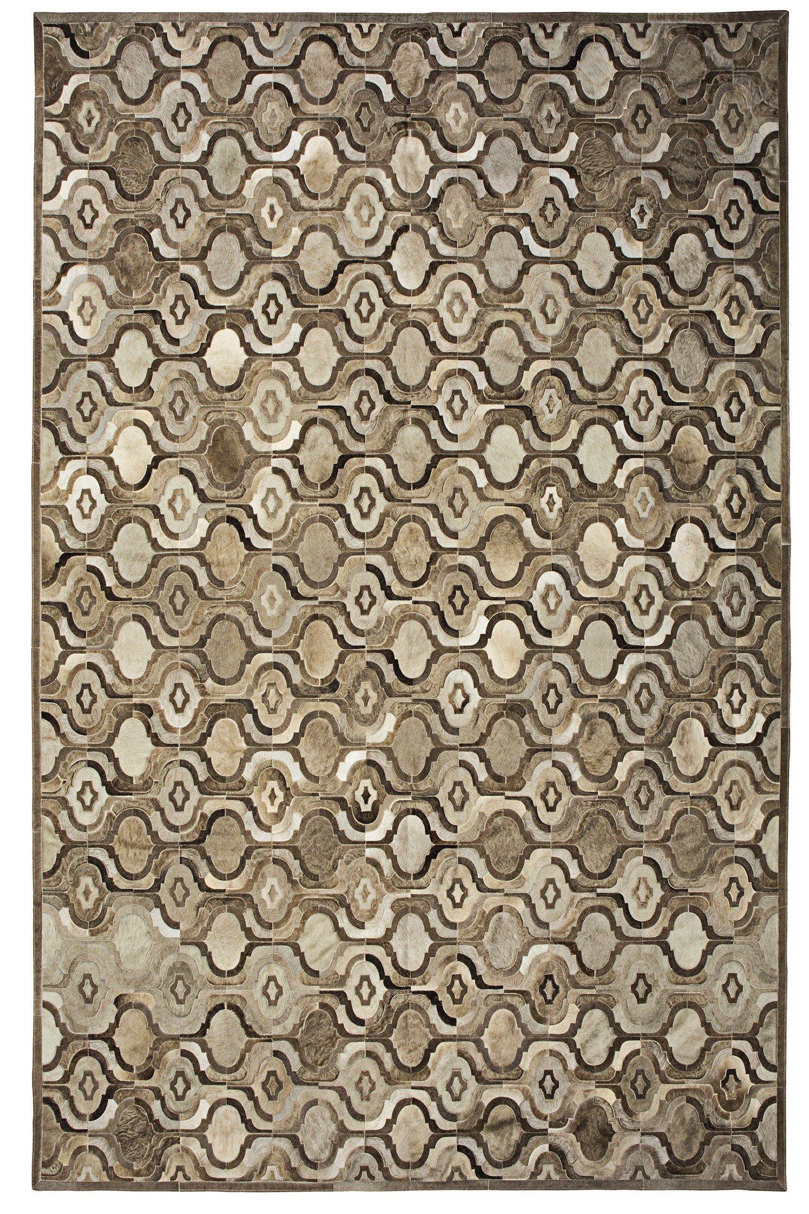 Cowhide Mall Eros Damask Handmade Leather Taupe, Ivory Area Rug | Perigold