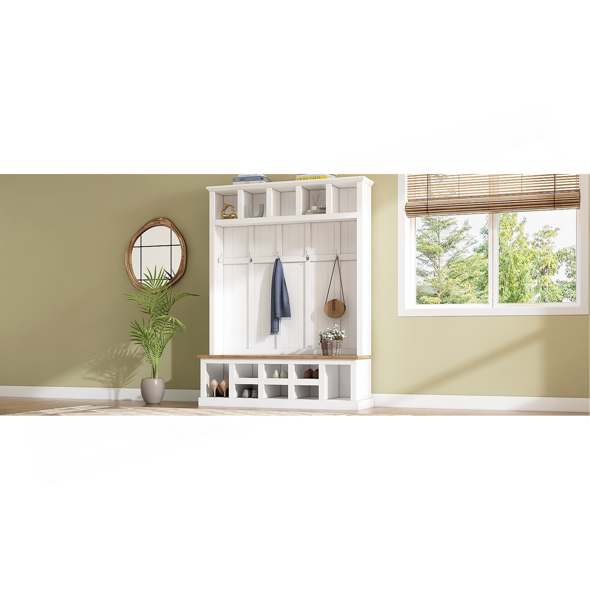 Red Barrel Studio® Farmhouse Wooden Style 78''H Modern Hall Tree With ...