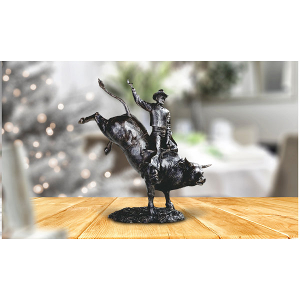 Bungalow Rose 10.5"H Bronze Bull Rider Figurine Unique Gifts | Wayfair